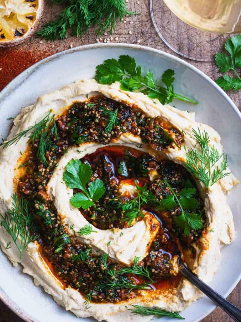 Roasted Lemon Hummus with Spicy Herb Oil | Nim Pairings